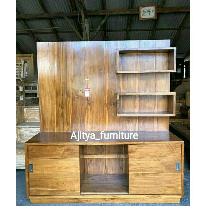 Jual Backdrop Tv Modern Bufet Tv Kayu Jati | Shopee Indonesia