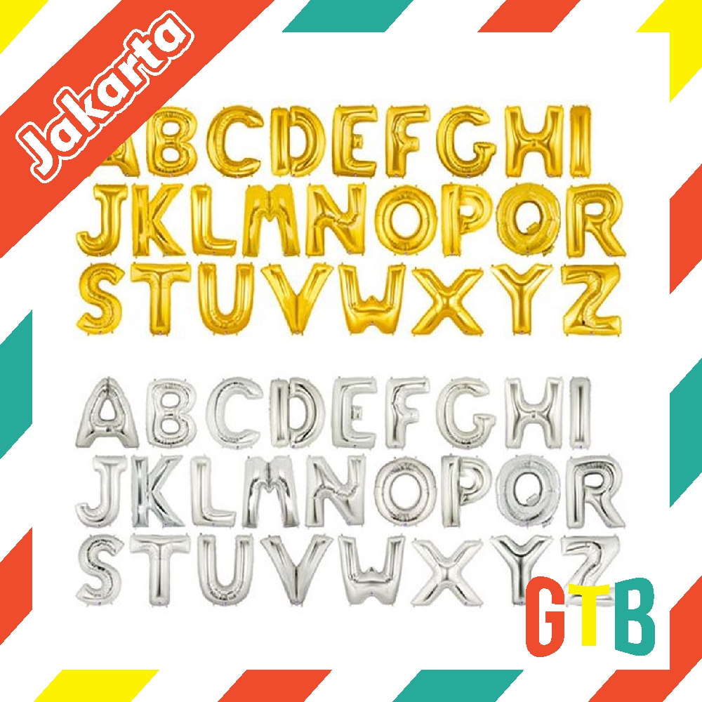 Jual GTB Balon Huruf Angka 40cm Satuan / Balon Alphabet A-Z Balon Gold ...