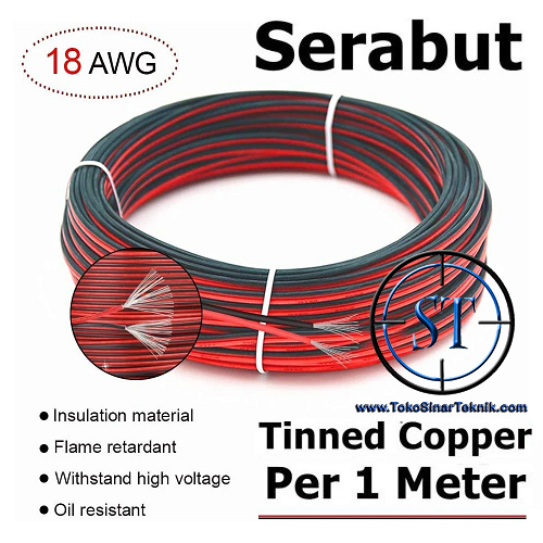 Jual Kabel Serabut Tembaga 1 Meter 2 x STM-18 AWG High Quality Purity Copper with Tin Tinned CU ...