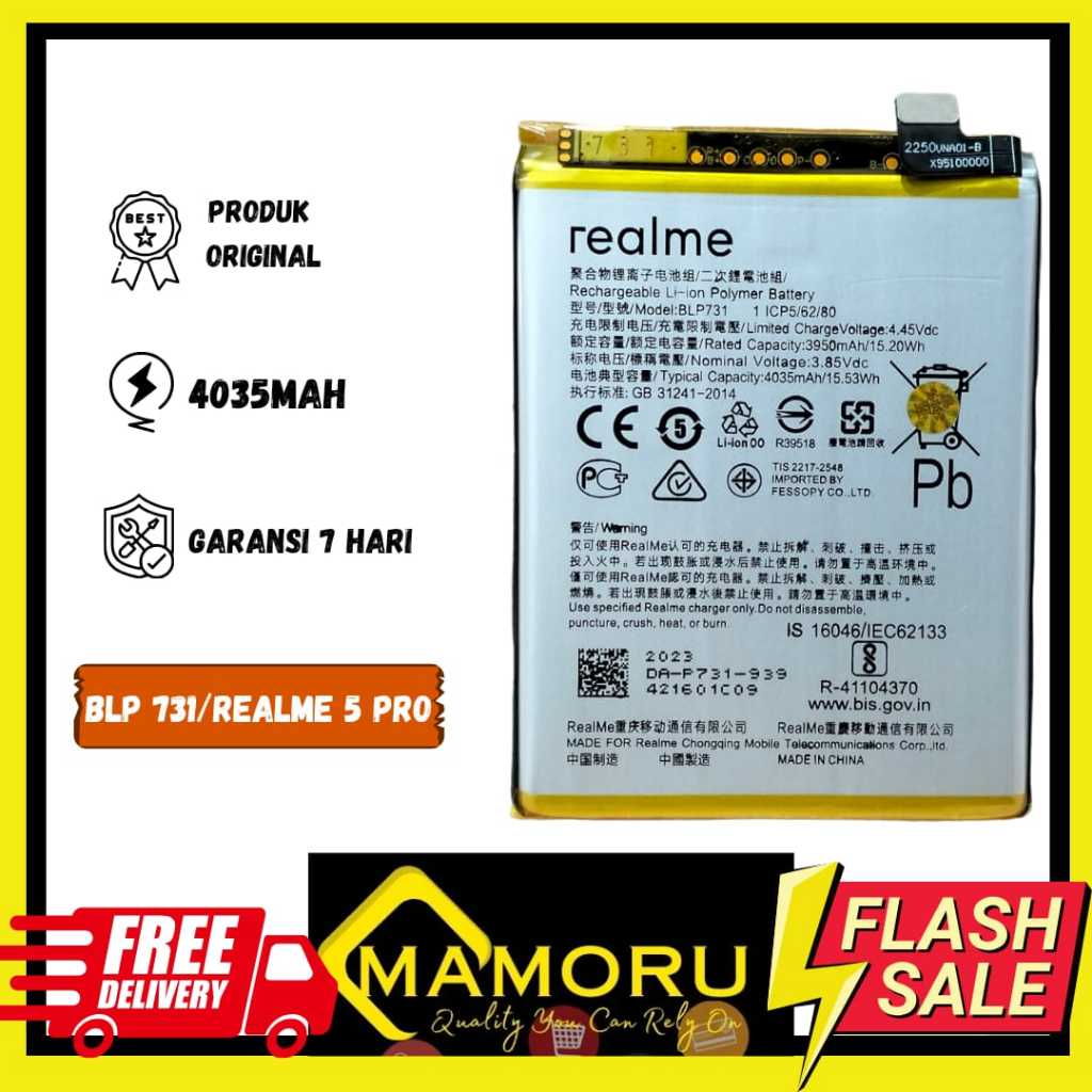 Jual BATERAI/BATTERY ORIGINAL REALME 5 PRO/BLP 731 | Shopee Indonesia