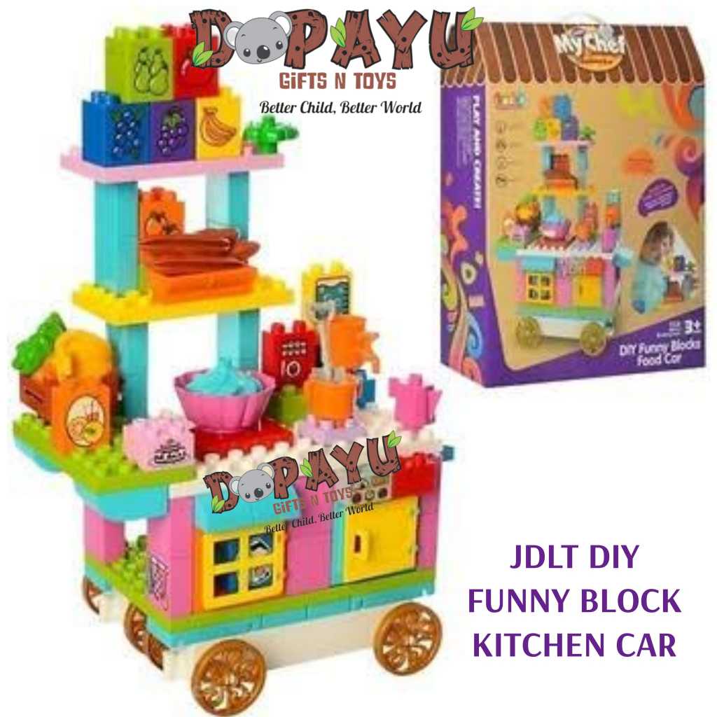 Jual Mainan Edukasi Blocks 90 pc JDLT DIY FUNNY BLOCK KITCHEN FOOD CAR 5338 | Shopee Indonesia