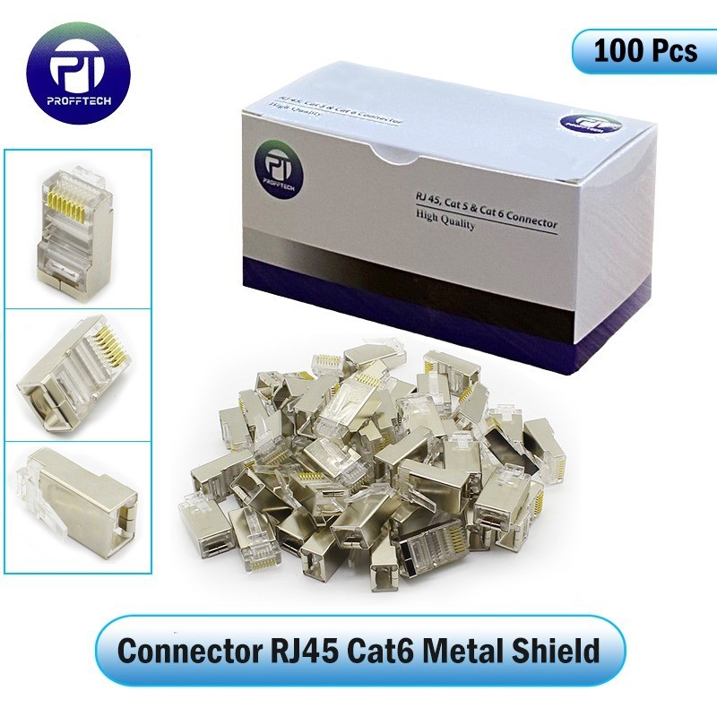 Jual Konektor UTP RJ 45 isi 100 cat 6e /jack conector rj45 Besi (Shield ...