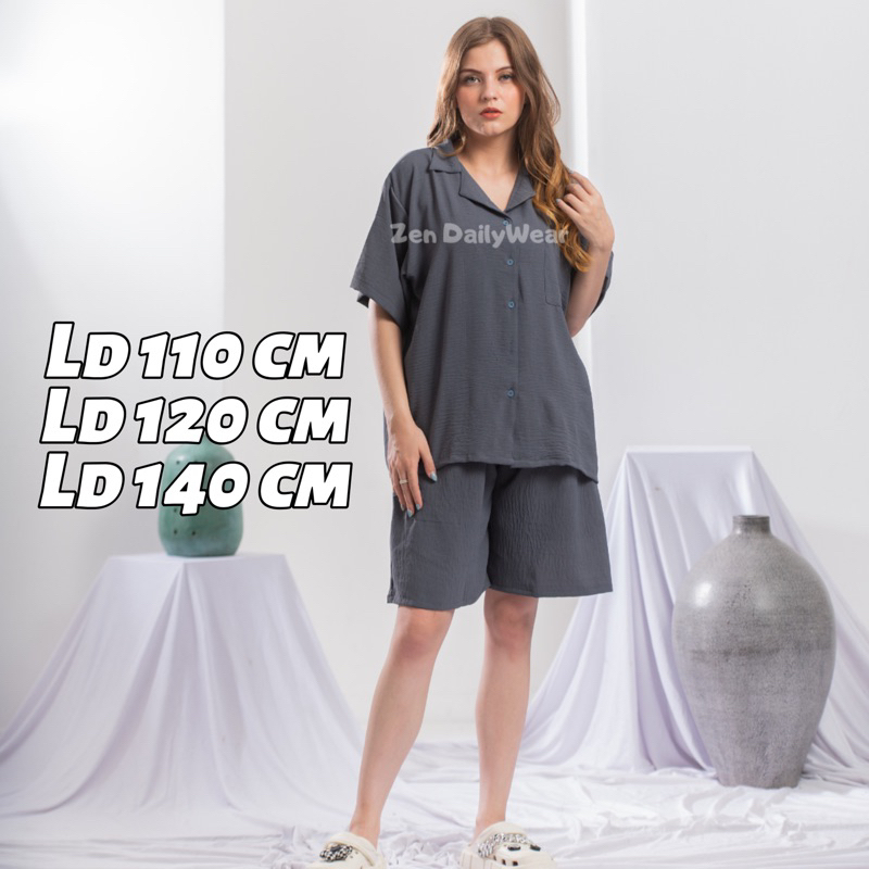 Jual (Ld 120 dan 140) Baju One Set Setelan Wanita Pendek Kerah Super Jumbo Crinkle | Shopee ...