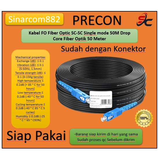 Jual Kabel FO Fiber Optic SC-SC Single mode 100M / Kabel Precon Drop ...