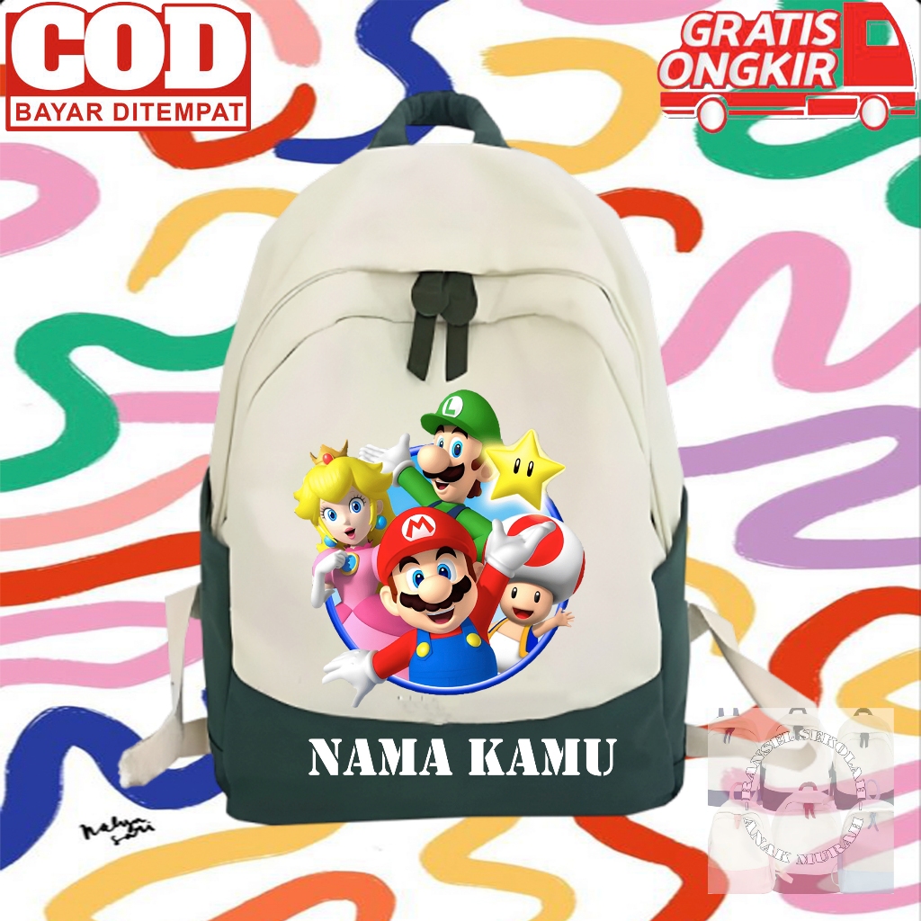Jual (GRATIS NAMA) Tas Ransel Sekolah Anak Motif Animasi Super Mario ...