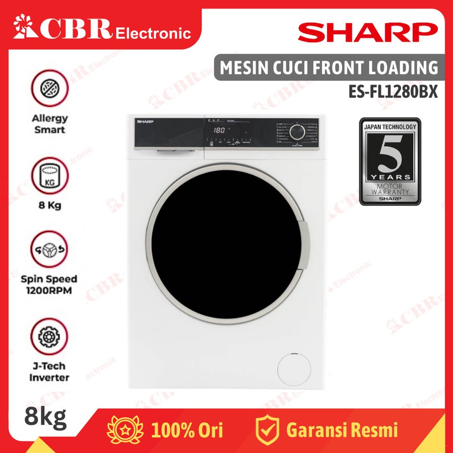 Jual Mesin Cuci SHARP Front Loading 8 Kg ES-FL1280BX (Inverter ...