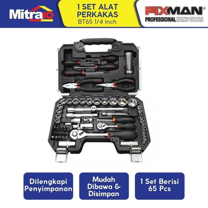 Jual Fixman 1 Set Alat Perkakas Socket BT65 1/4 Inch (65 Pcs) | Shopee Indonesia