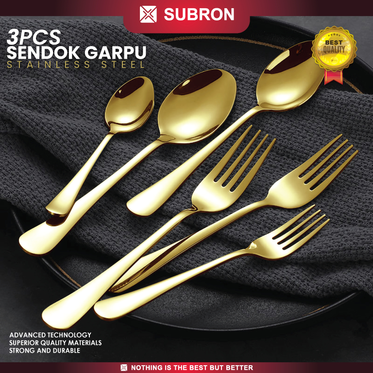 Jual SUBRON Alat Makan 3PCS Garpu Sendok Besar Standar Dessert Makan ...