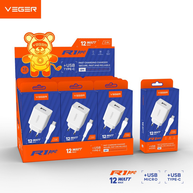 Jual VEGER R1 PRO (1 BOX ISI 12PCS) / charger VEGER R1 PRO 12W 2.4A ...