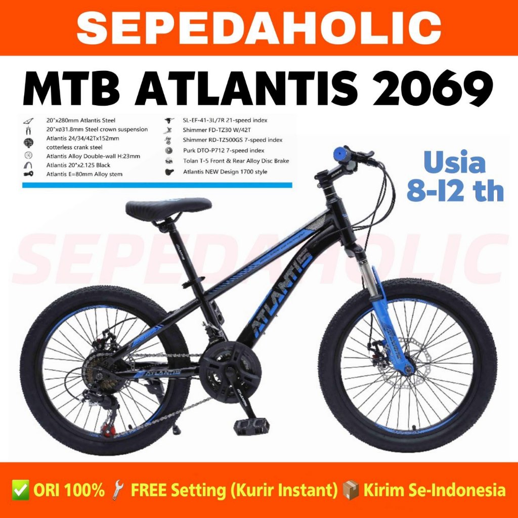 Jual Sepeda Gunung MTB ATLANTIS 2068 2069 Ukuran 20 Inch 21 Speed Rem ...