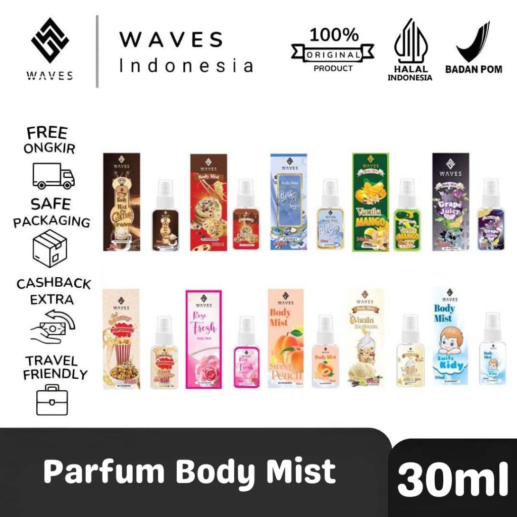 Jual Waves - BPOM PARFUM BODY MIST POPCORN 30ML PREMIUM / BODY MIST ...