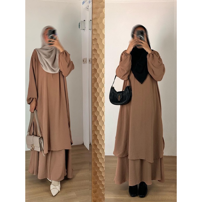 Jual SABIRA ONE SET | Long tunik set rok crincle airplow | Oneset ...