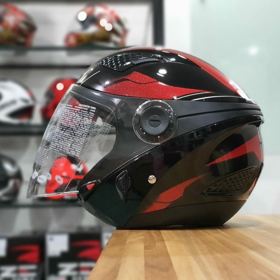 Jual HELM ZEUS 610 BLK 0014 RED HELM HALF FACE DOUBLE VISOR | Shopee ...