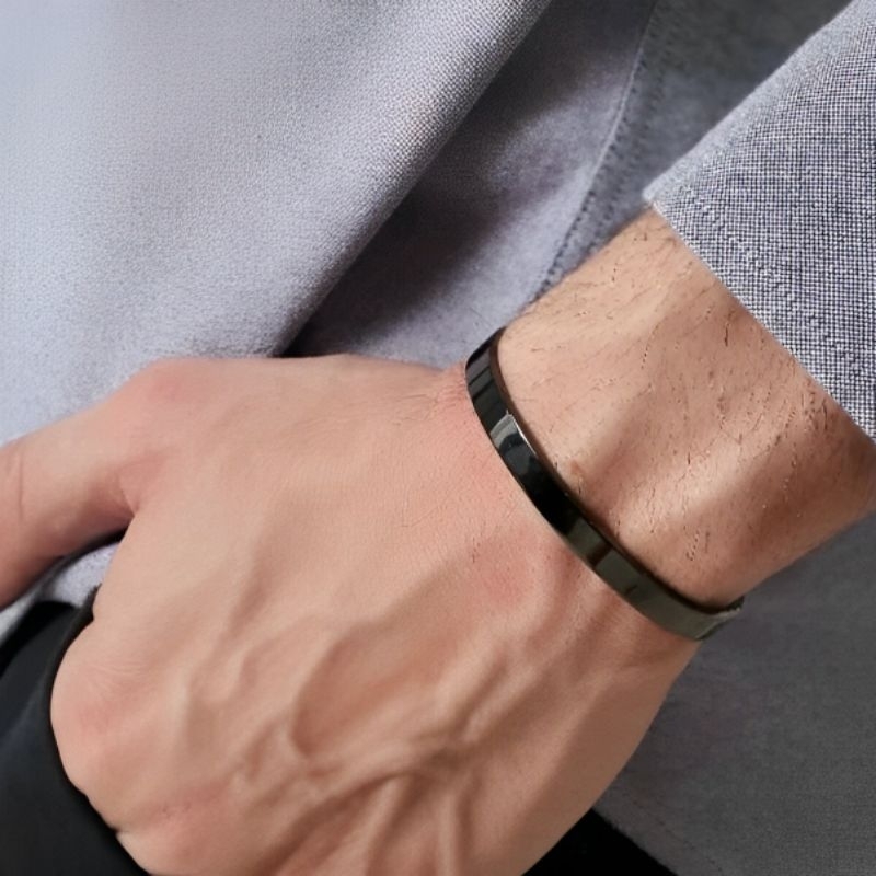 Jual Gelang Titanium Silver Steel Black Bangle Bracelet Polos Hitam ...