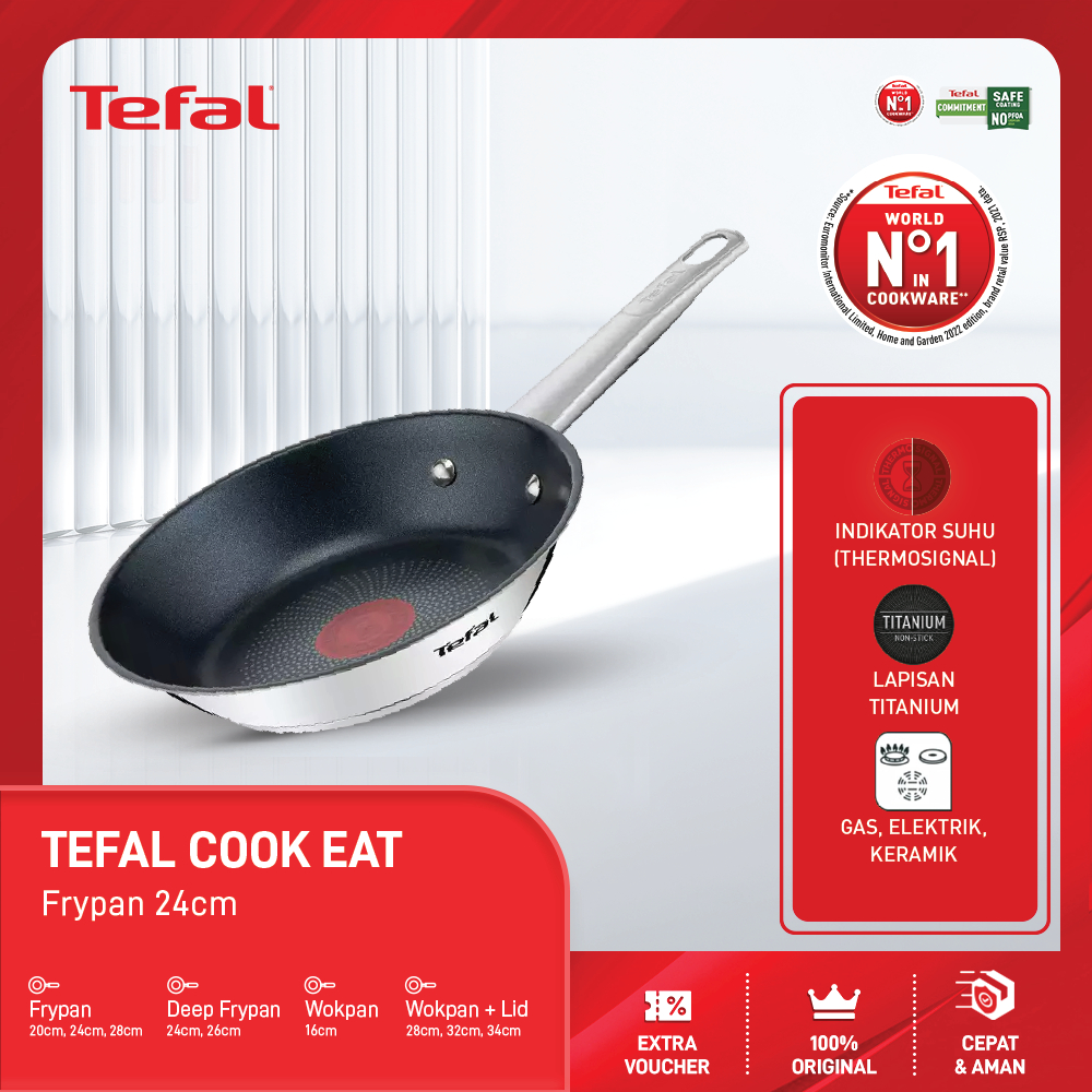 Jual Tefal Cook Eat Non Stick Stainless Steel Frypan 24cm / Wajan Anti Lengket | Shopee Indonesia