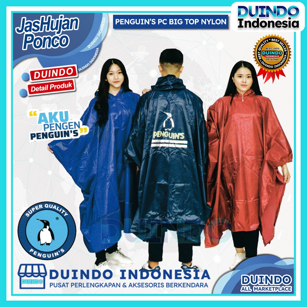 Jual Duindo - Jas Hujan Penguin's Ponco Big Top Nylon Pria Wanita ...
