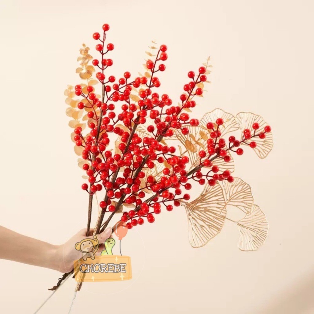 Jual Bunga Artificial Cherry Merah 7 / 10 Cabang Hiasan Pohon Natal ...