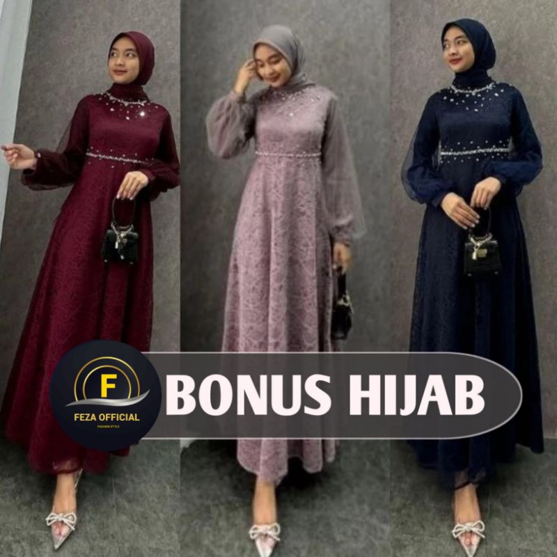 Jual (ADA JUMBO) Gamis Brukat Nadine Dresss Exclusiv Gamis Pesta Mewah Gamis Kondangan Lebaran ...