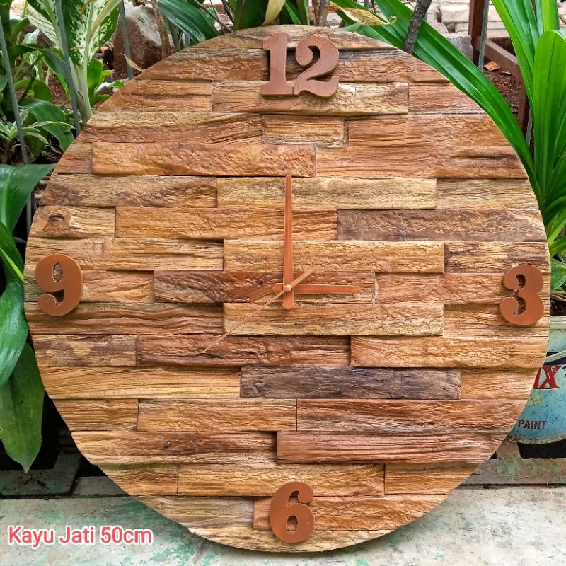 Jual JAM DINDING KAYU JATI ESTETIK UNIK HIASAN DINDING BESAR 50 CM ...