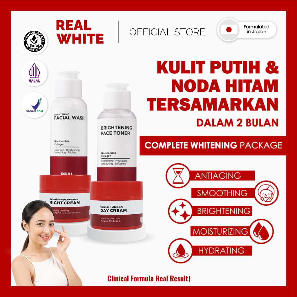 Jual 𝐑𝐄𝐀𝐋 𝐖𝐇𝐈𝐓𝐄 Complete Brightening Package +Tas | BPOM HALAL Paket ...