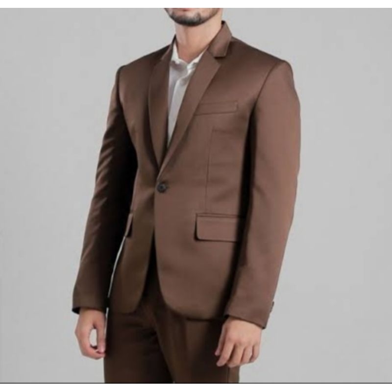 Jual Jas Pria Coklat / Blazer Pria Formal Kancing Satu | Shopee Indonesia