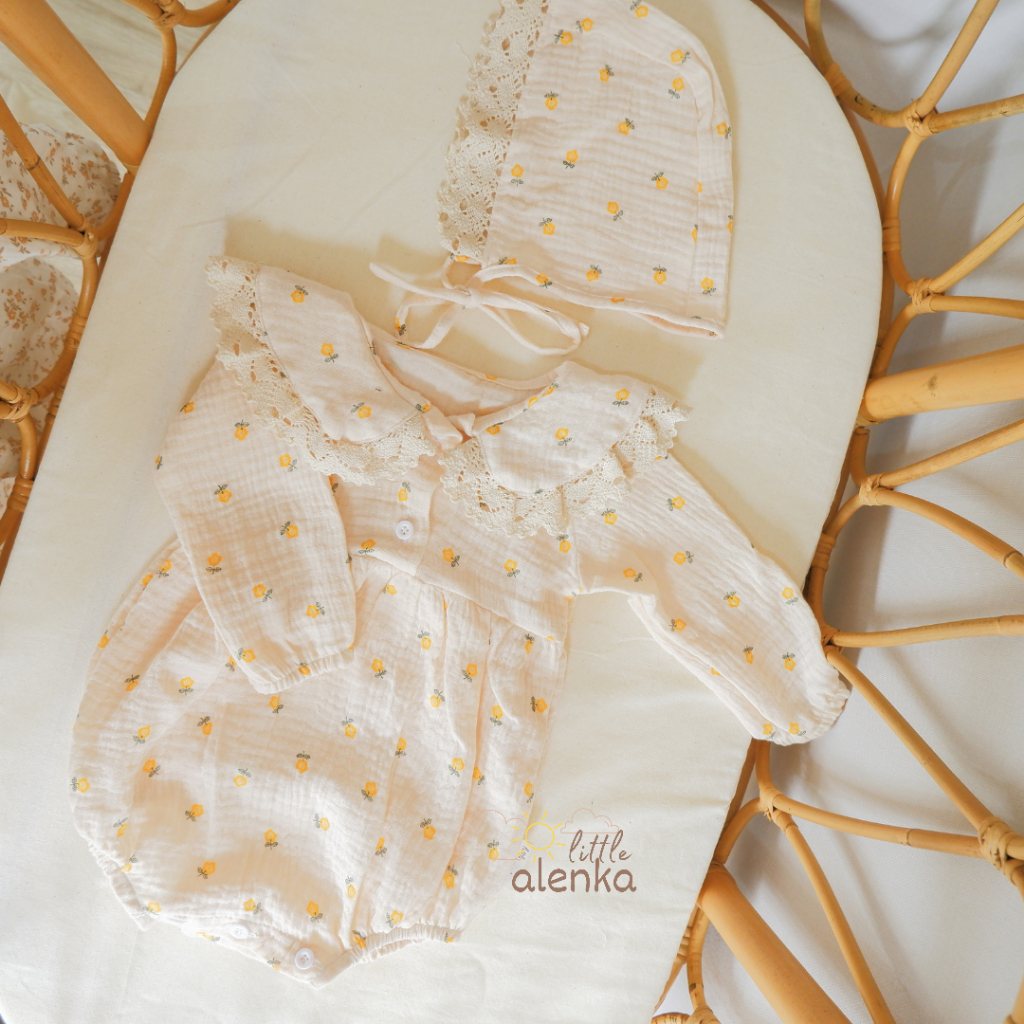 Jual Alenka - Long Floral Romper Set with Bonnet / Jumper Bayi ...
