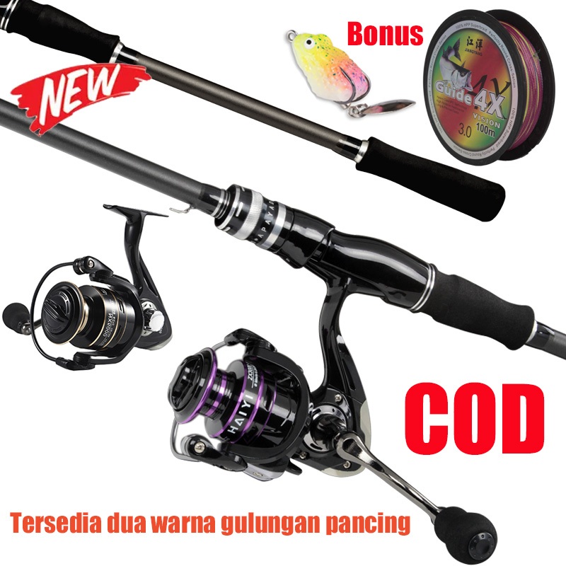 Jual HAIYI FISHING Joran pancing 1.65m/1.8m/2.1m 2 Bagian joran spinning reel pancing 5.2:1Rasio ...