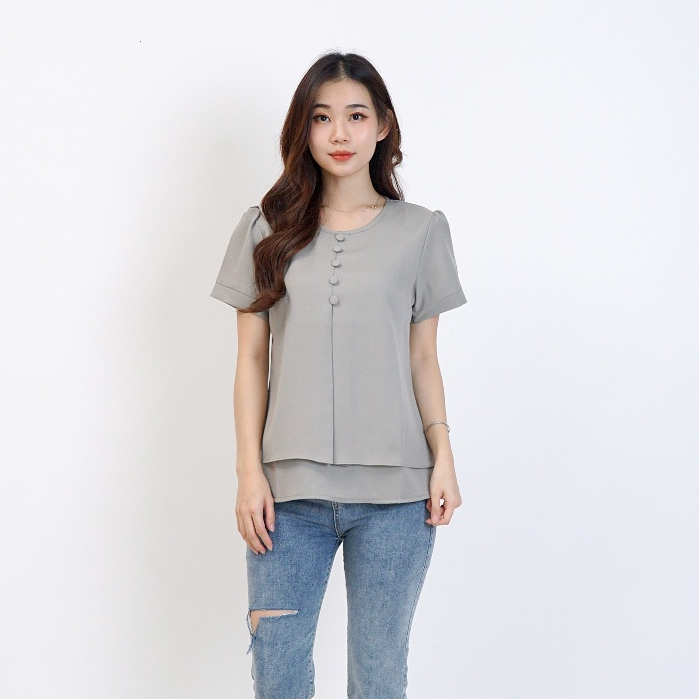 Jual Atasan Wanita blouse Polos Lengan Pendek 053 Mrs2 | Shopee Indonesia