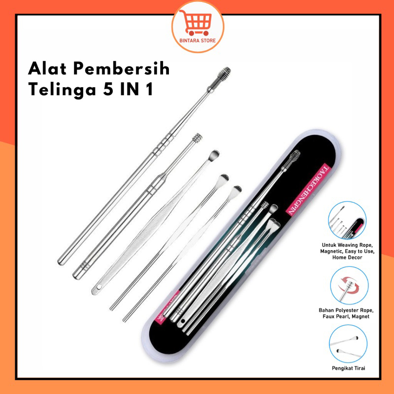 Jual Alat Pembersih Telinga Set 5 in 1 Korek Kuping Bahan Stainless ...