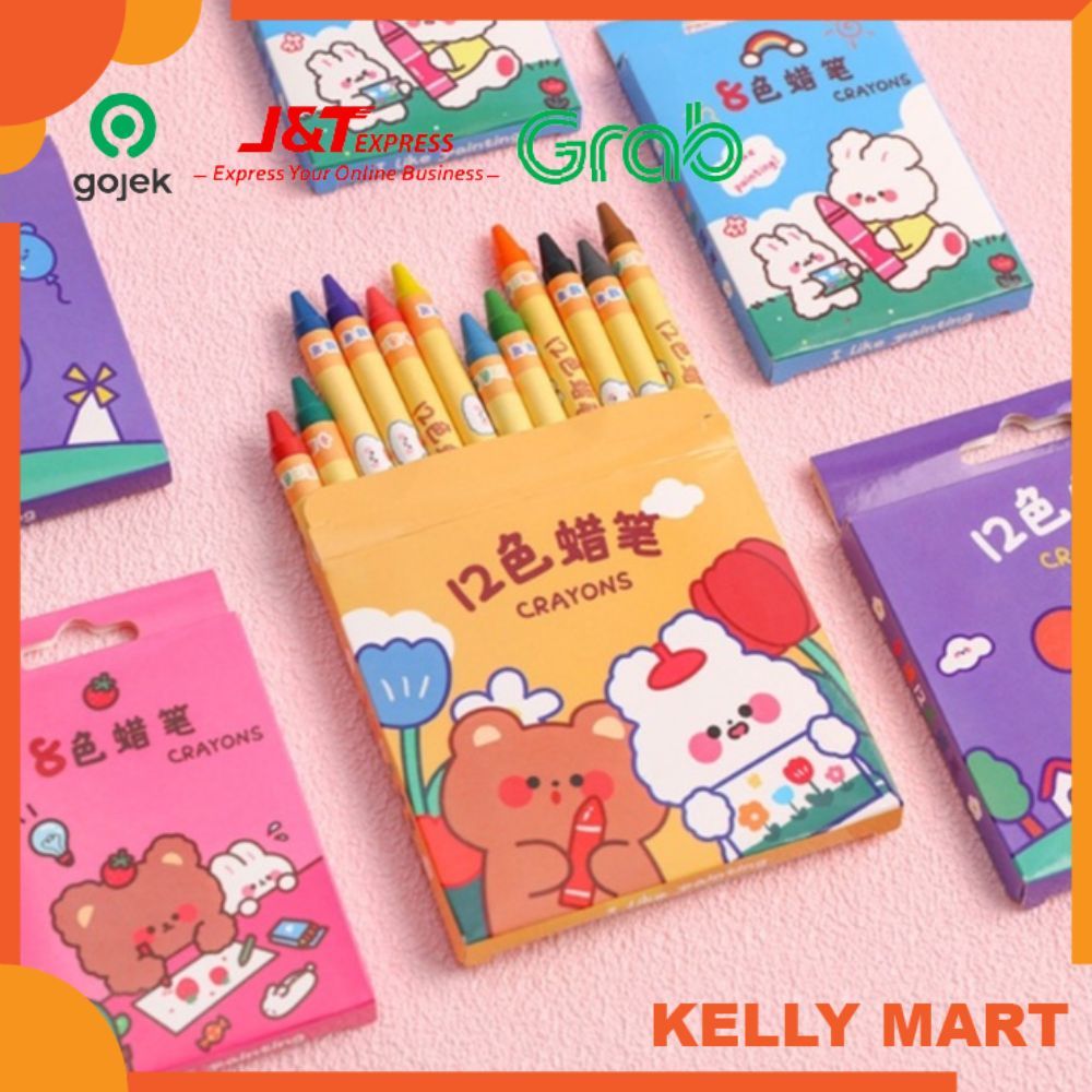 Jual Crayon Krayon 12 Set Dan 8 Set Warna Mini Karakter Lucu Estetik ...