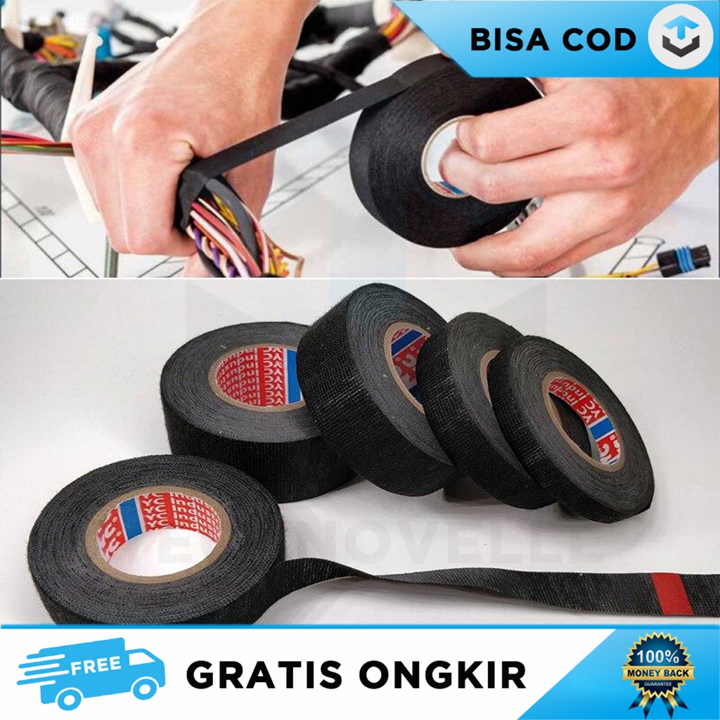 Jual LAKBAN HITAM BAHAN KAIN ADHESIVE TAPE TAHAN PANAS PANJANG 15M 25MM ...