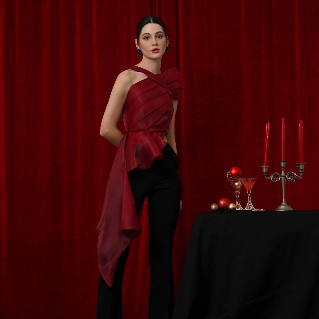 Jual COMA LABEL - Kyrie Top in Maroon & Orchid Pink // top organza ...