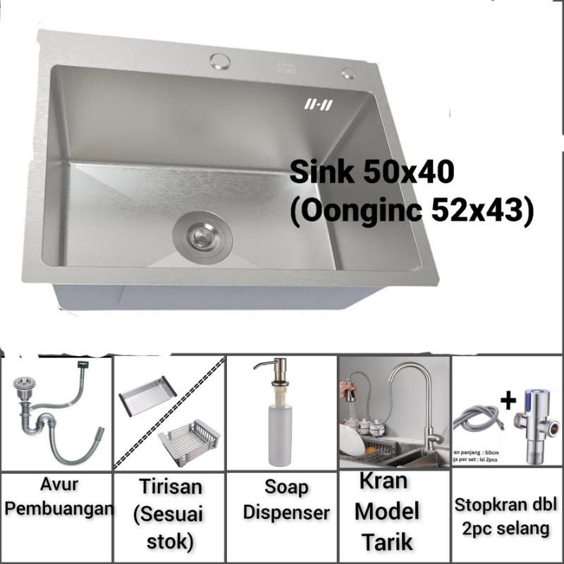 Jual Kitchen Sink Stainless 5040 / OONGINC 5243 / Sink 1 Lubang ...