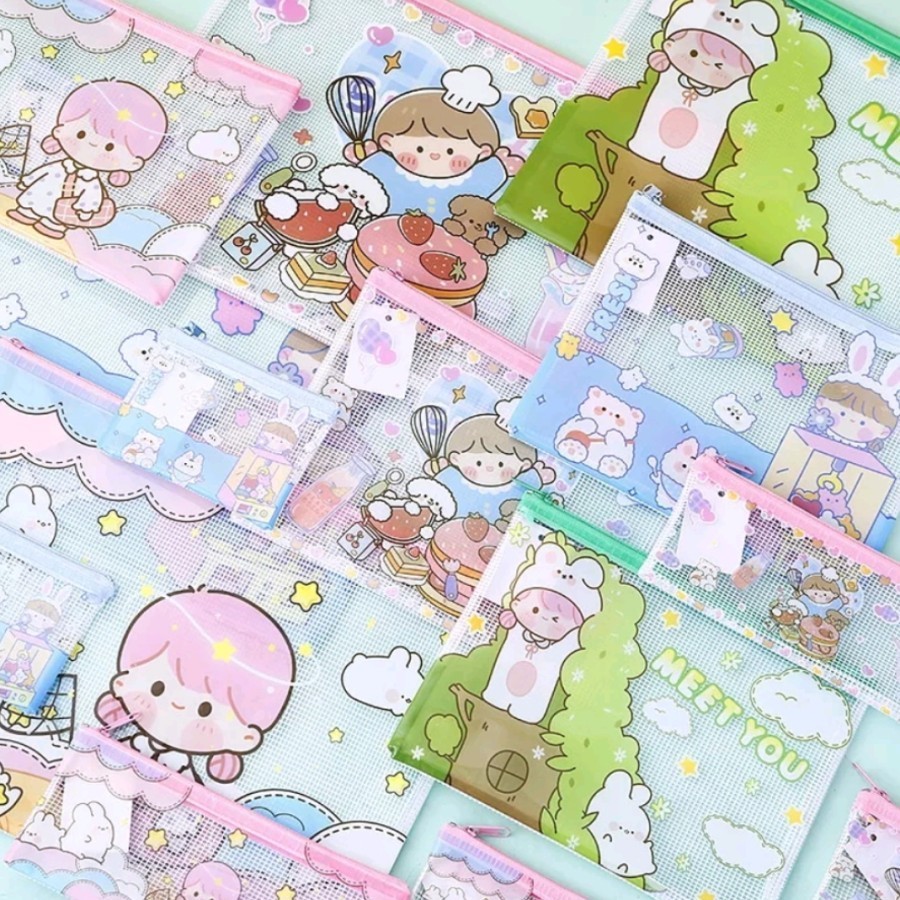 Jual QG Map folder plastik mika bening jaring karakter kartun A4 ...