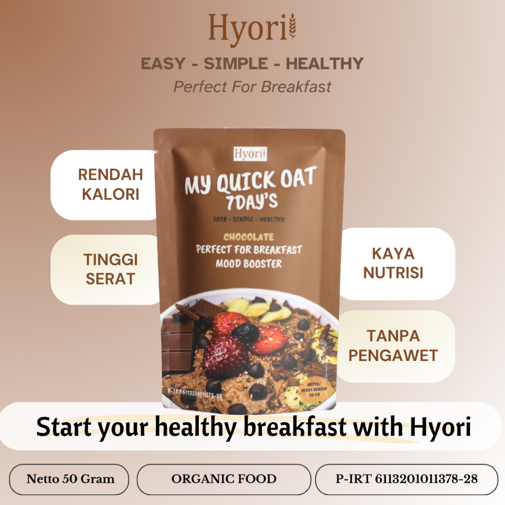 Jual HYORI Instant Oatmeal Sachet 50gr - Sereal Sehat Diet Cokelat ...