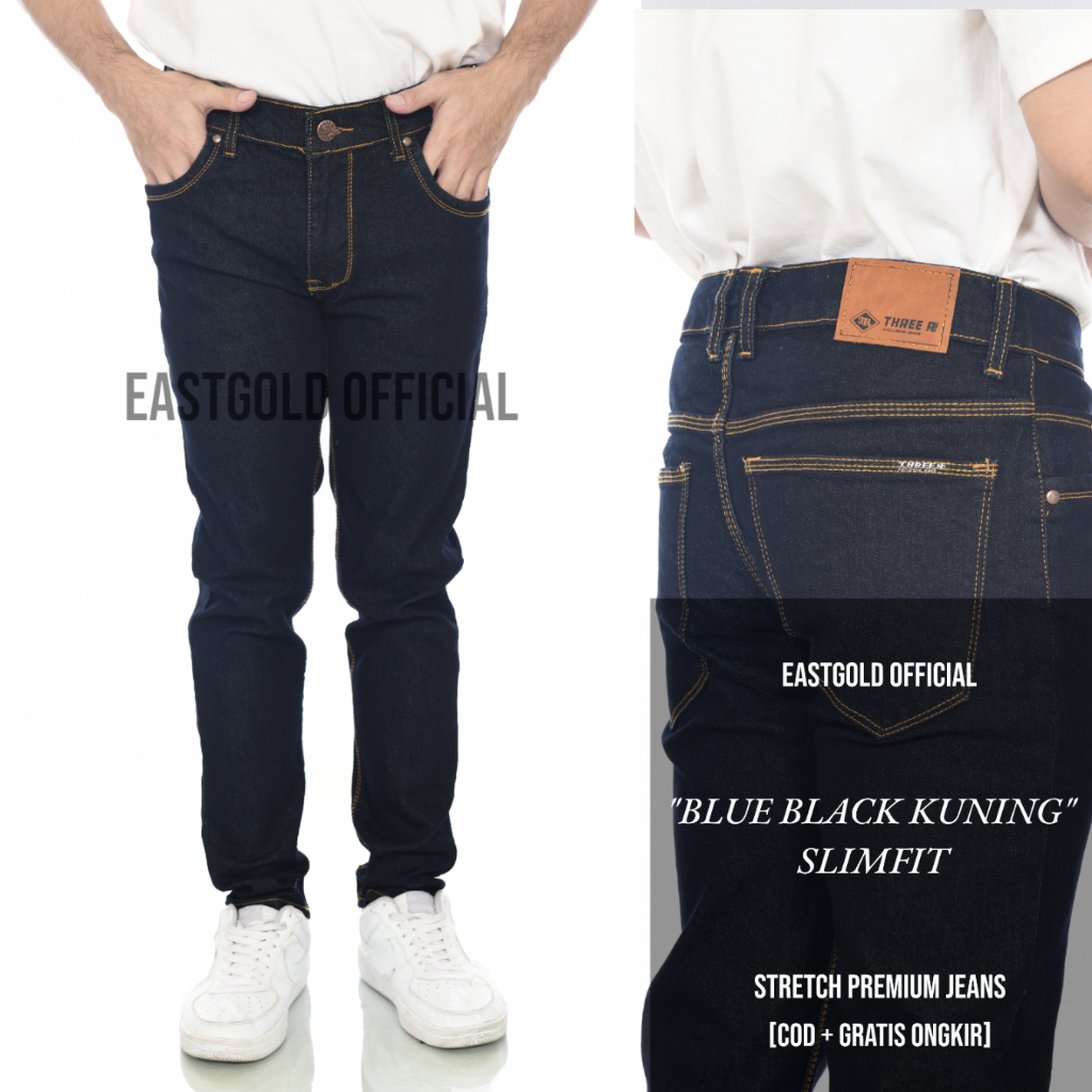 Jual Celana Jeans Pria Stretch Slim Fit Panjang Blue Black Garmen Hitam ...