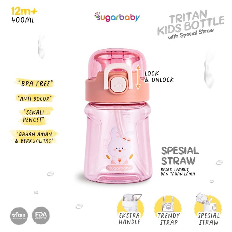 Jual SUGARBABY TRITAN Kid Bottle 400ml With Special Straw | Sugar Baby ...