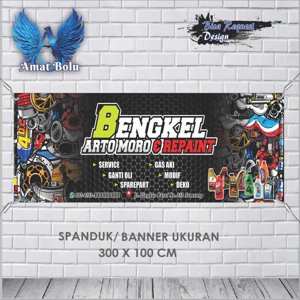 Jual spanduk bengkel macam macam warna desain ukuran tulisan desain ...
