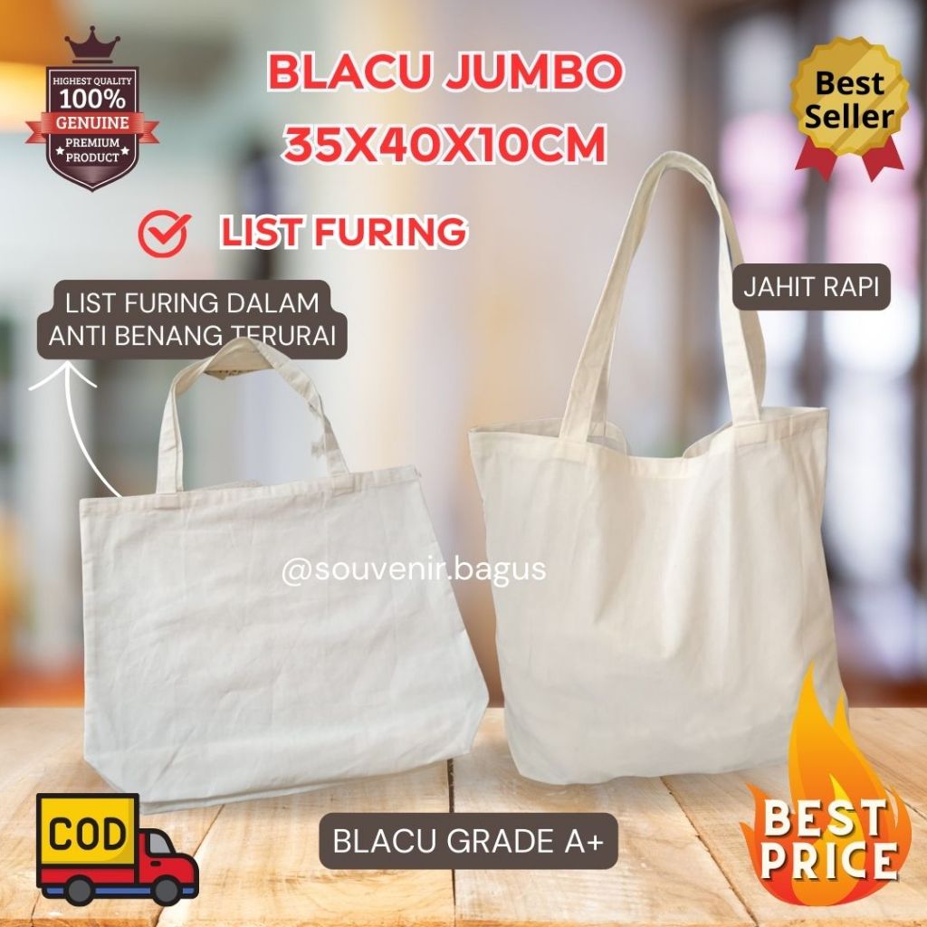 Jual Tas Blacu Polos Besar Jumbo Ready Stock Totebag Kuliah Tas Belanja ...