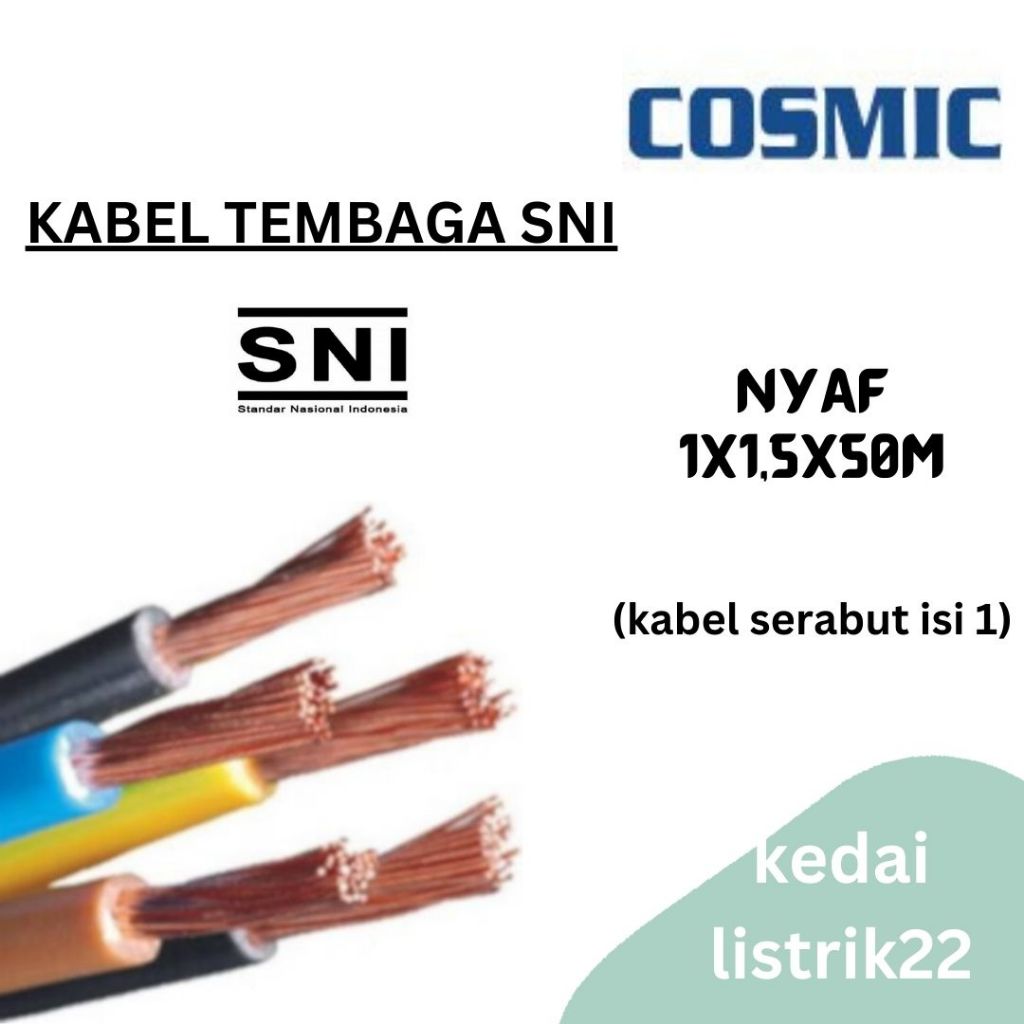 Jual Kabel Serabut 1,5mm Kabel NYAF / Kabel Listrik / Kabel Tembaga Cosmic 50meter | Shopee ...