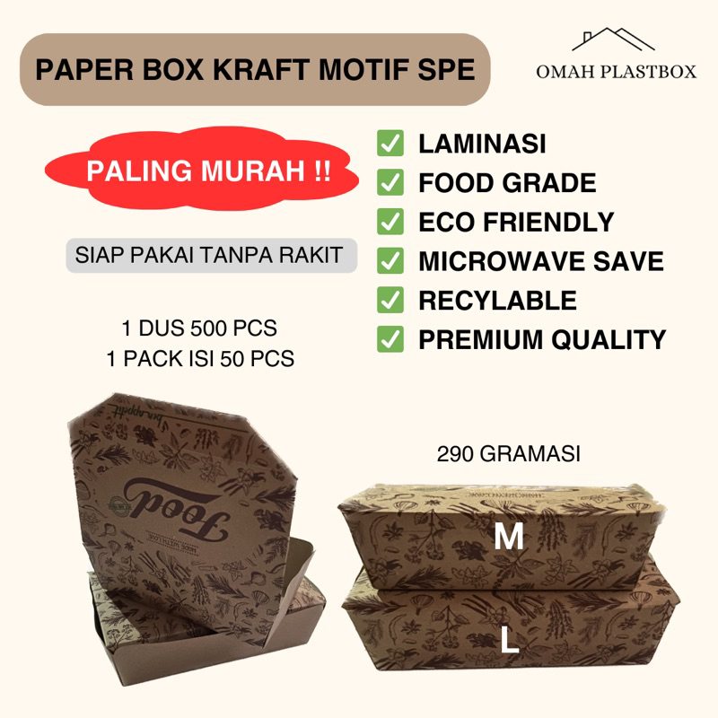 Jual Paper Lunch Box Kraft Motif Ukuran M dan L isi 50 pcs | Shopee ...