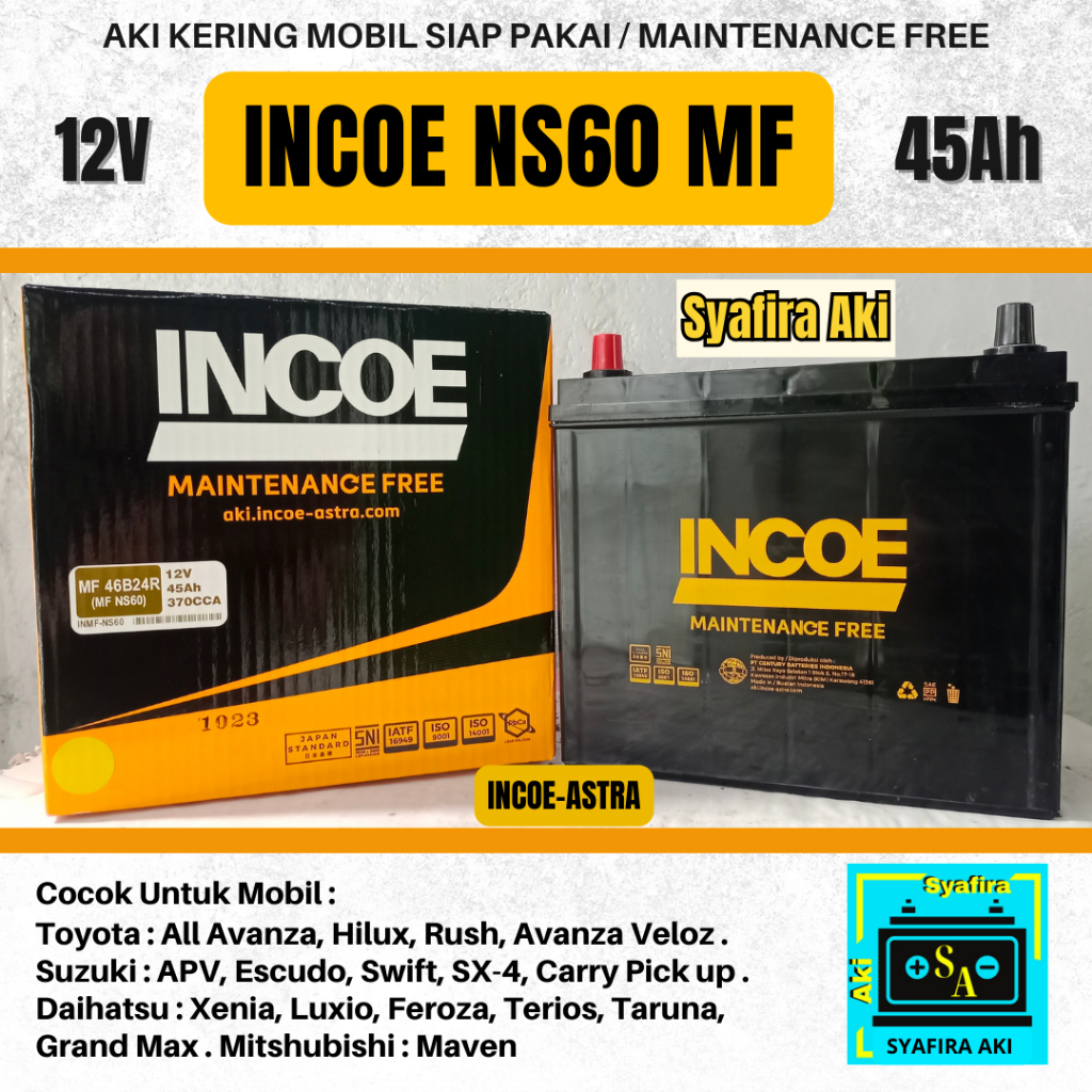 Jual Aki Mobil Toyota Avanza, Rush, Luxio INCOE MF Astra NS60 Aki Kering 12V-45AH | Shopee Indonesia