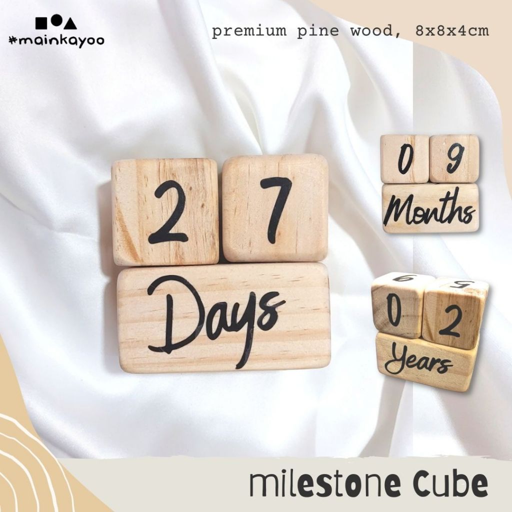Jual Wooden Milestone Cube - Pregnancy Baby Ages Milestone - Milestone ...