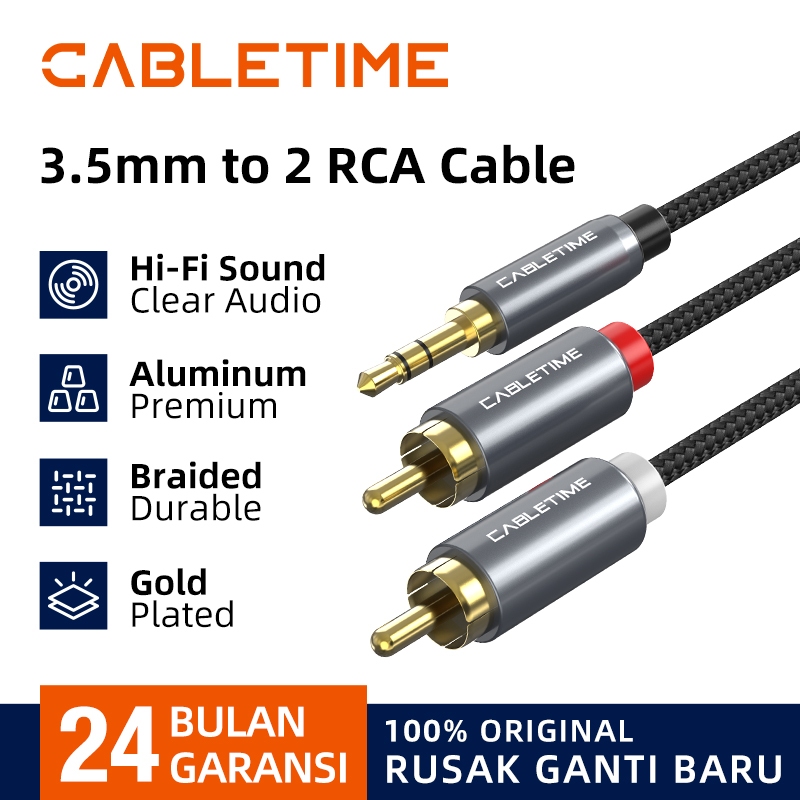 Jual CABLETIME Kabel Aux To RCA Audio 3.5mm Male to 2 RCA Male ...