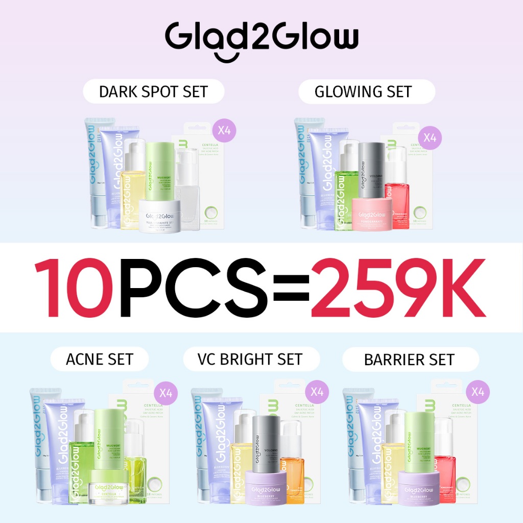 Jual Glad2Glow Paket Skincare 10pcs Set: Blueberry Moisturizer Barrier ...