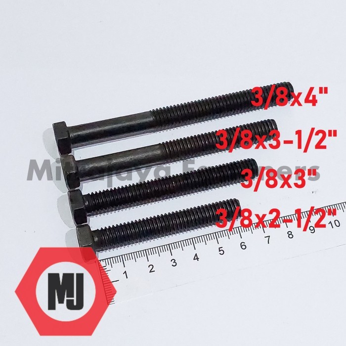 Jual 3/8" x 3" Baut Mur Hexagon Besi Hitam UNC Drat Kasar | Shopee Indonesia