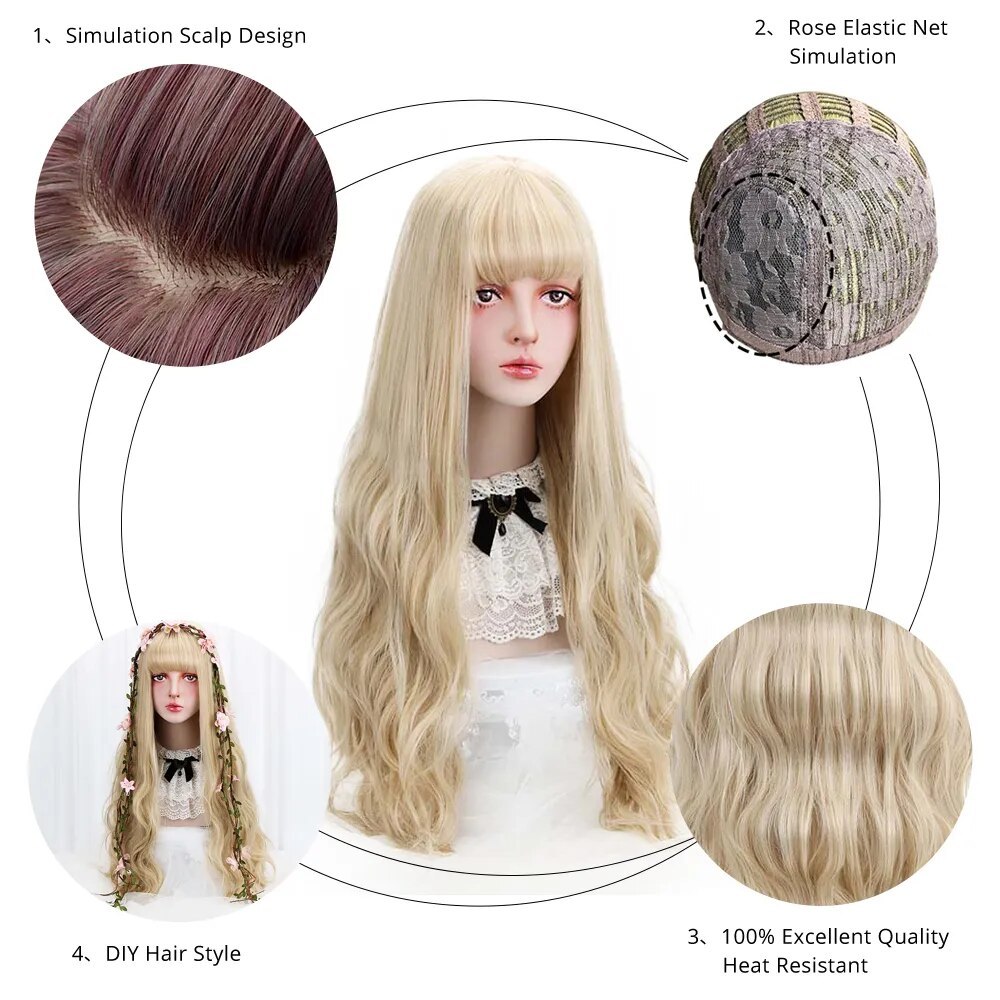 Jual HA Wig Rambut Palsu Model Wavy 65cm Panjang Berponi Korean Seperti ...