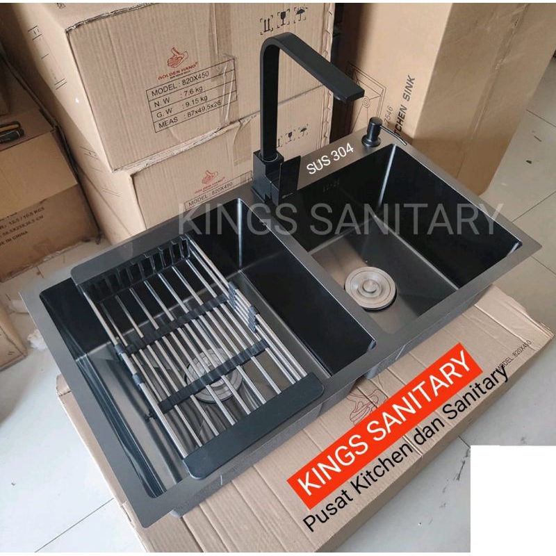 Jual Kitchen sink hitam stainless 2 lobang komplit set /Westafel cuci ...
