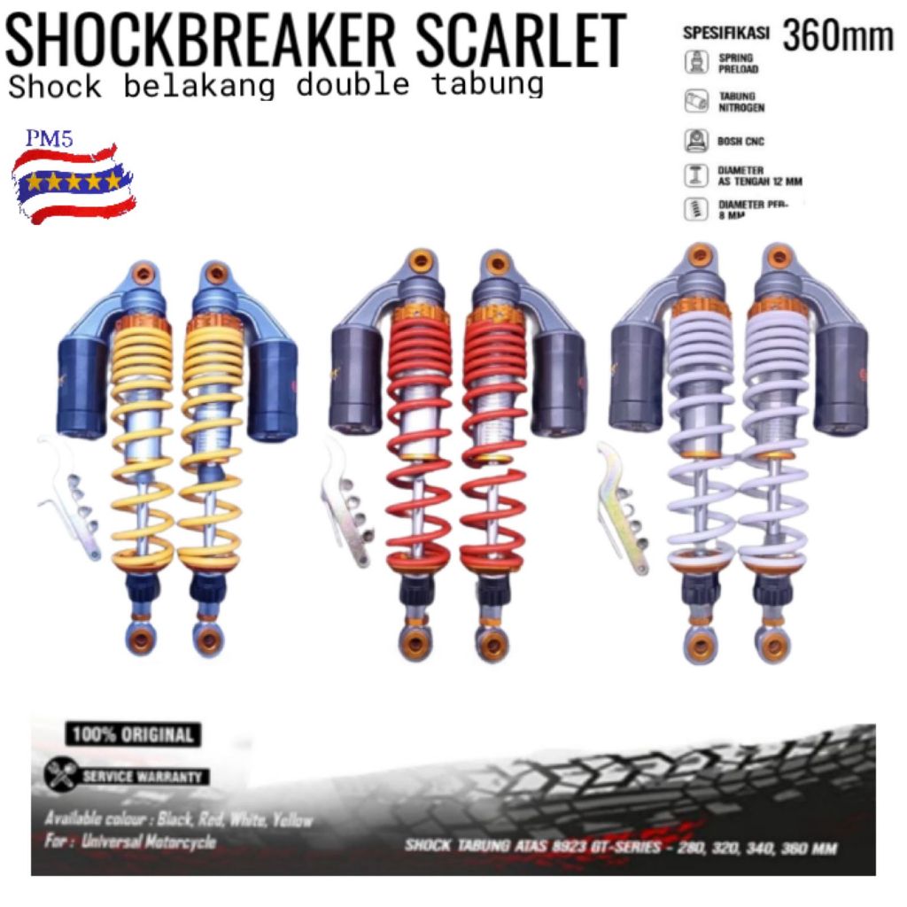 Jual shock scarlet racing double tabung atas 360mm klik fungsi pnp rx ...