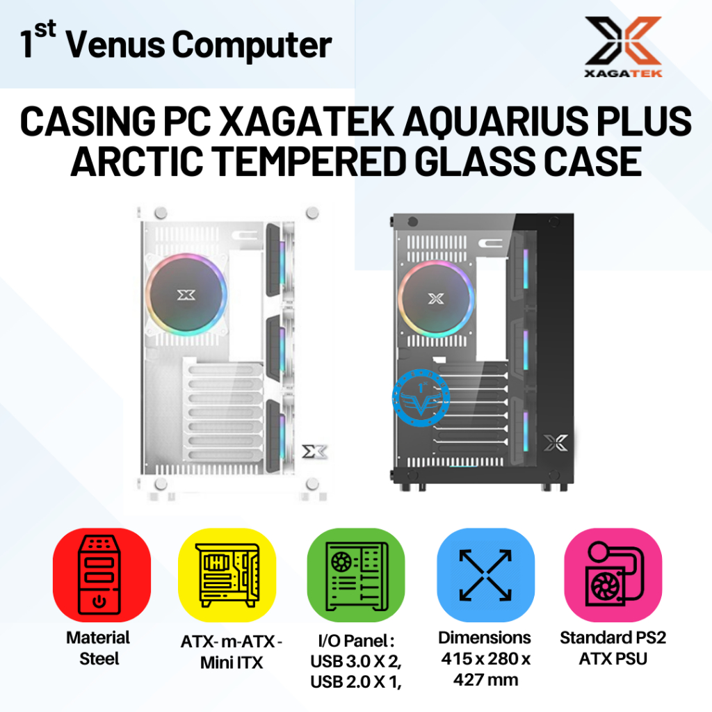 Jual CASING PC GAMING XAGATEK AQUARIUS PLUS ARCTIC TEMPERED GLASS CASE ...
